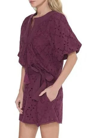 CIEBON Amani Embroidered Eyelet Wrap Skort - Plum