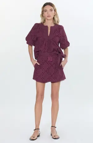 CIEBON Amani Embroidered Eyelet Wrap Skort - Plum