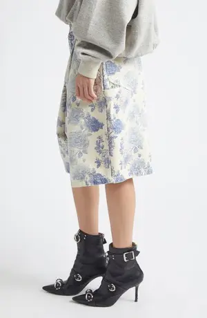 R13 Jesse Pleated Floral Denim Carpenter Shorts