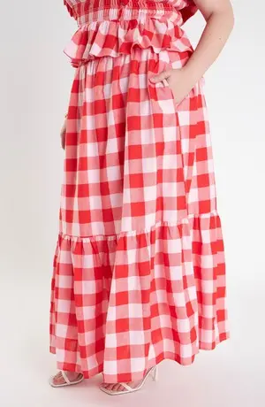 English Factory Gingham Midi Skirt