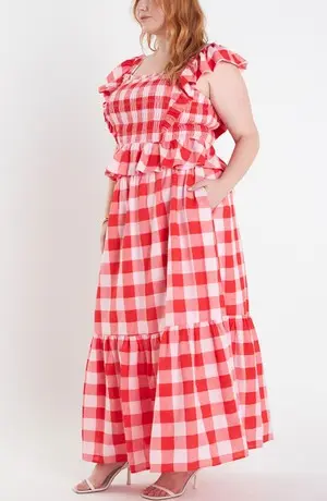 English Factory Gingham Midi Skirt