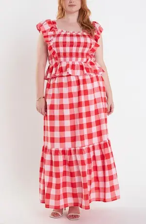 English Factory Gingham Midi Skirt