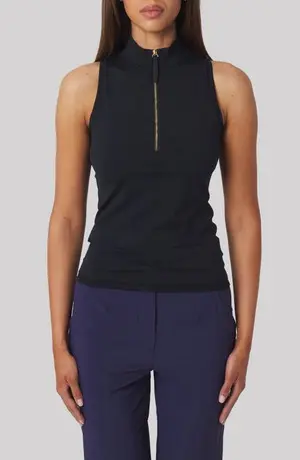 WILLIAMS ATHLETIC CLUB Tabitha Performance Half Zip Tank - Black