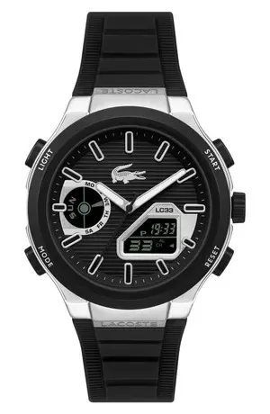 Lacoste Lc33 Analog-digital Chronograph Watch With Silicone Strap - Black/silver