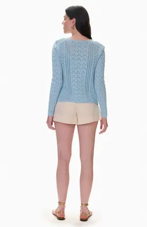 Rebecca Taylor Hannah Pointelle Cardigan - Seafoam