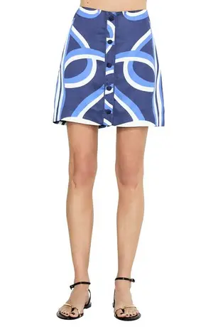 CIEBON Ophena Swirl Print Button Front Miniskirt - Blue Multi