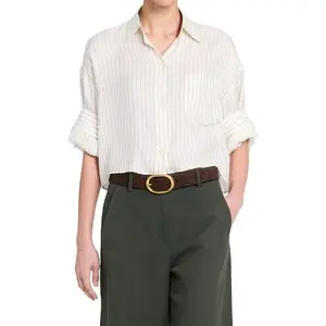 TWP Stripe Elbow-sleeve Button-up Shirt - Ivory/blue
