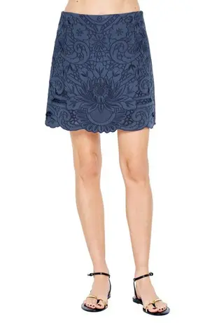 CIEBON Gaelia Embroidered Cotton Miniskirt - Navy