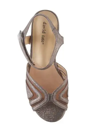 DAVID TATE Faux Leather Wedge Sandal - Pewter Print