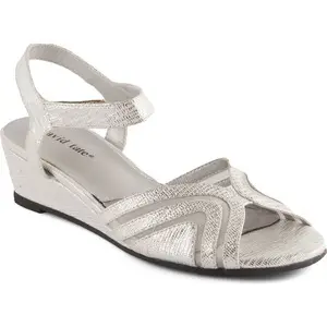 DAVID TATE Faux Leather Wedge Sandal - Silver Print