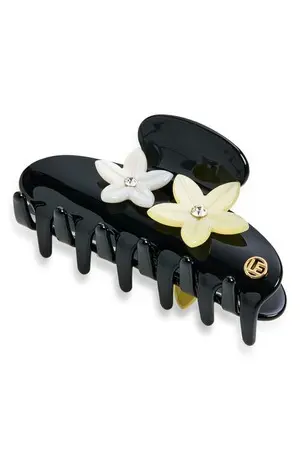 L. Erickson Riva Claw Clip With Floral Embellishments - Black