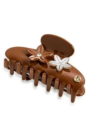 L. Erickson Riva Claw Clip With Floral Embellishments - Brown
