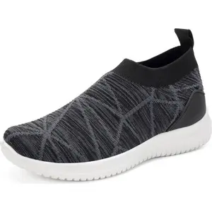 MIO MARINO Lightweight Slip-on Knit Sneakers With Breathable Mesh Upper - Black