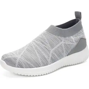 MIO MARINO Lightweight Slip-on Knit Sneakers With Breathable Mesh Upper - Light Gray