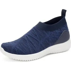MIO MARINO Lightweight Slip-on Knit Sneakers With Breathable Mesh Upper - Navy