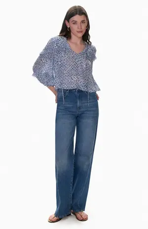 Rebecca Taylor Charlotte Print Mix Blouse - Indigo Blue Multi