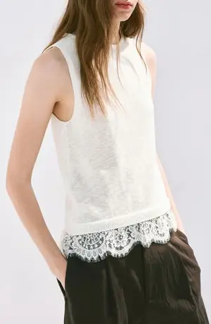 Mango Lace Detail Knit Top - Ecru