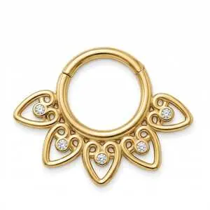 Zahav Jewelry 10k Solid 16g 8mm Hearts-shaped Cz Clicker Hoop - Gold