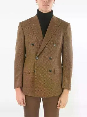 Corneliani Double-breasted Hopsack-pattern Jacket - Brown