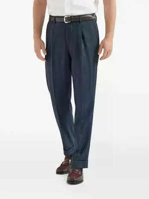 Brunello Cucinelli Cashmere And Silk Chevron Flannel Pleated Trousers - Blue