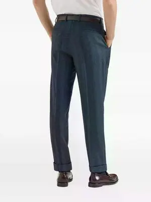 Brunello Cucinelli Cashmere And Silk Chevron Flannel Pleated Trousers - Blue