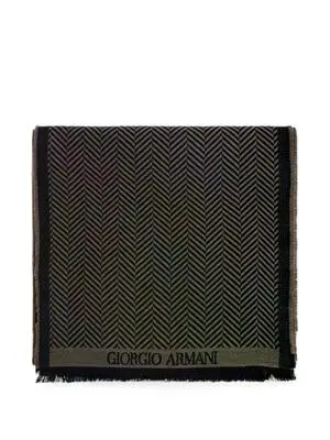 Giorgio Armani Herringbone-pattern Wool Scarf - Brown