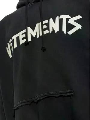 Vetements Logo Print Frayed Hoodie