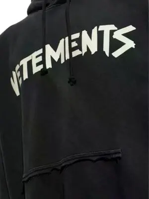 Vetements Logo Print Frayed Hoodie - Black