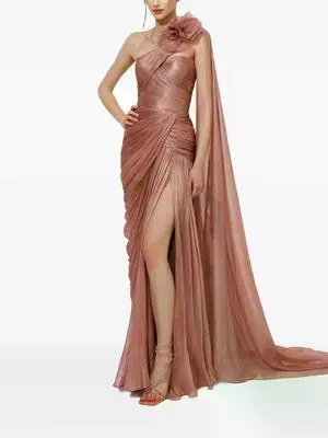 IRIS SERBAN One-shoulder Floral Appliqué Maxi Dress