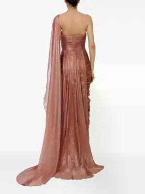 IRIS SERBAN One-shoulder Floral Appliqué Maxi Dress