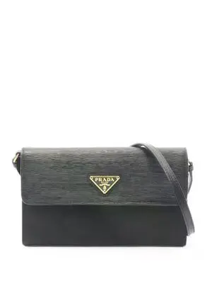 Prada 2010s Triangle Logo Shoulder Wallet - Black