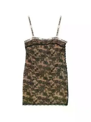 Saint Laurent Lace-overlay Logo-strap Mini Dress