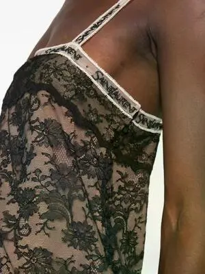 Saint Laurent Lace-overlay Logo-strap Mini Dress