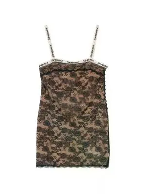 Saint Laurent Floral Lace Mini Dress - Black