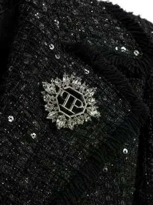 Philipp Plein Embellished Sequined Tweed Long Coat