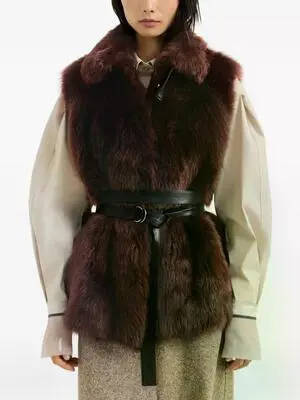 Brunello Cucinelli Shearling Vest With Nappa Leather Belt And Monili Embroidery