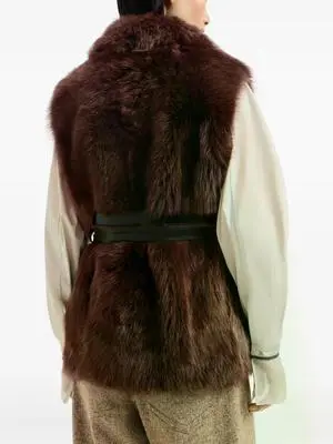 Brunello Cucinelli Shearling Vest With Nappa Leather Belt And Monili Embroidery