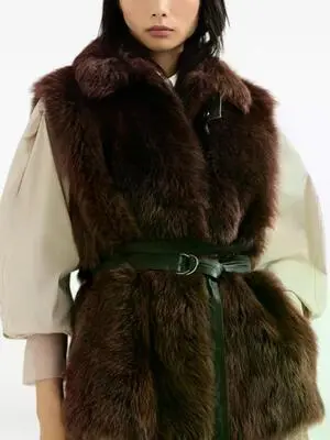 Brunello Cucinelli Shearling Vest With Nappa Leather Belt And Monili Embroidery