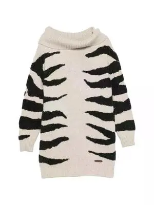 Moschino Long-sleeve Mini Dress With Tiger Print - Neutrals