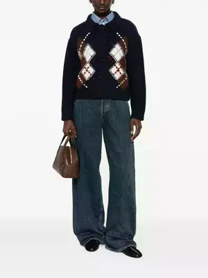 ERMANNO FIRENZE Argyle-knit Collared Cardigan