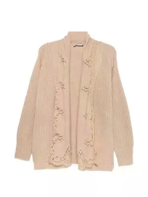 ERMANNO FIRENZE Lace-trim Ribbed-knit Cardigan - Neutrals