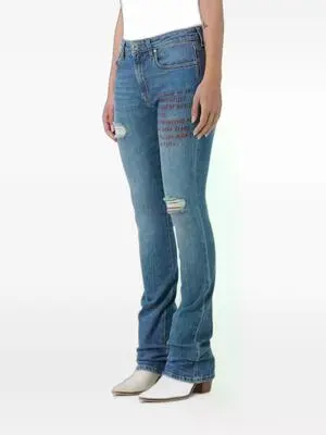 VICTORY GATE Distressed Slogan-print Jeans