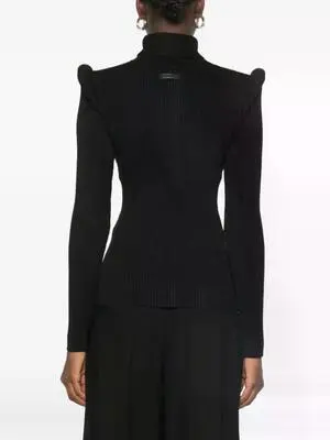 Elisabetta Franchi Ribbed Knit Turtleneck Sweater With Padded Shoulders - Black
