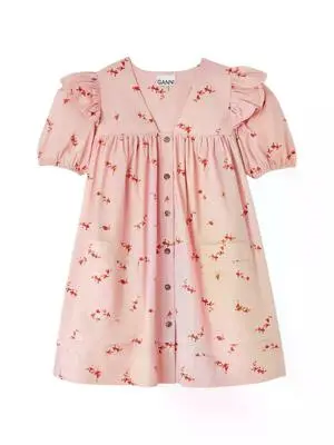 GANNI Floral Print Puff Sleeve Mini Dress