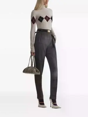 MUGLER Argyle High Neck Knit Top - Neutrals