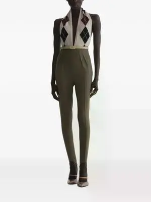 MUGLER Argyle Knit Halterneck Bodysuit - Neutrals