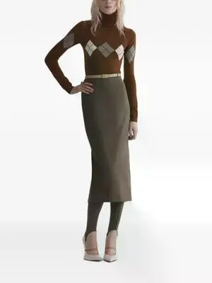 MUGLER Argyle Knit High Neck Long Sleeve Top