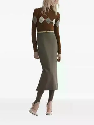 MUGLER Argyle Knit High Neck Long Sleeve Top