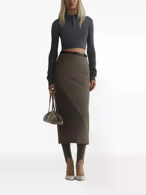 MUGLER Cashmere Cropped Polo Top - Grey