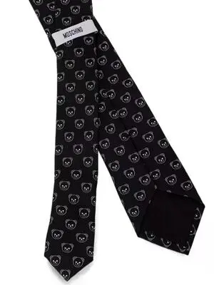 Moschino Teddy Bear Motif Silk Neck Tie